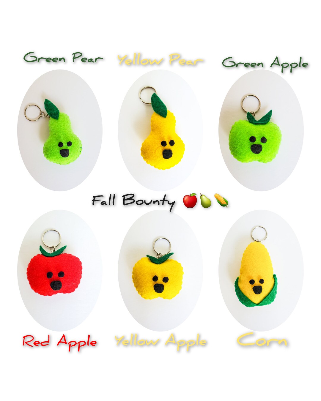 Food Felt Keychains – Apples, Pears, Corn, Cherry Pie, Lemon Meringue ...