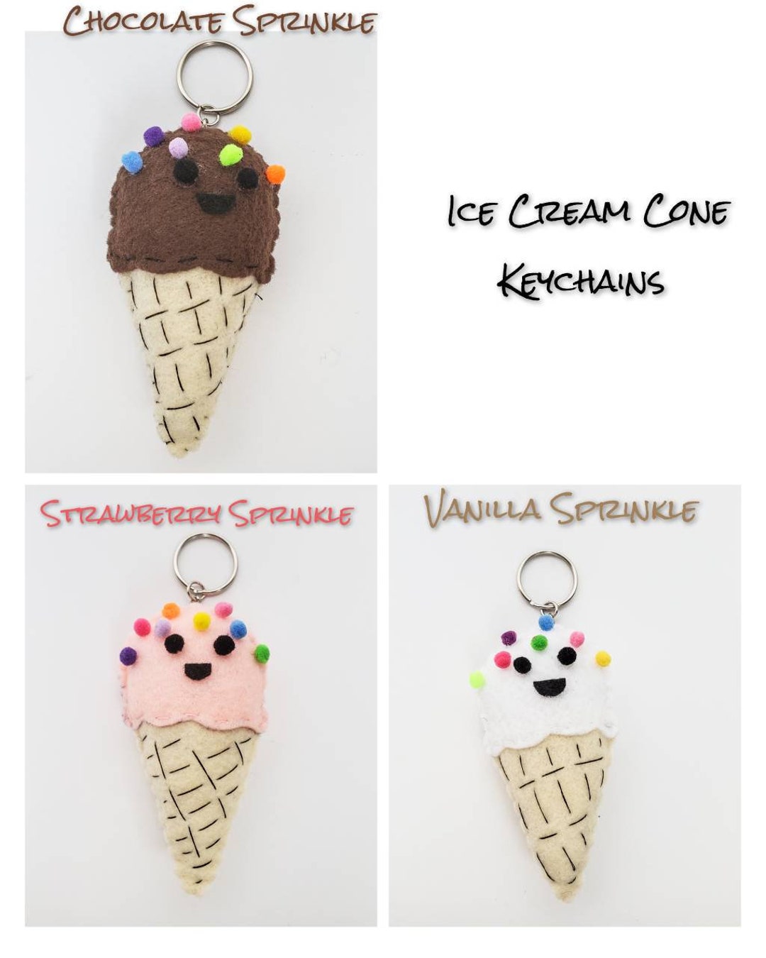 Happy Face Ice Cream Felt Keychains - Etsy