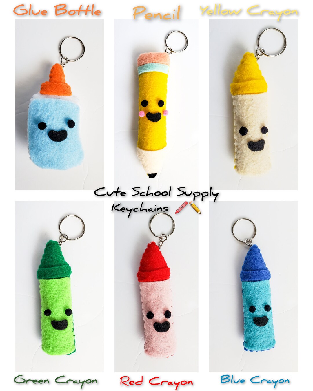 Cute School Supply Felt Keychains Crayons Pencil Glue - Etsy