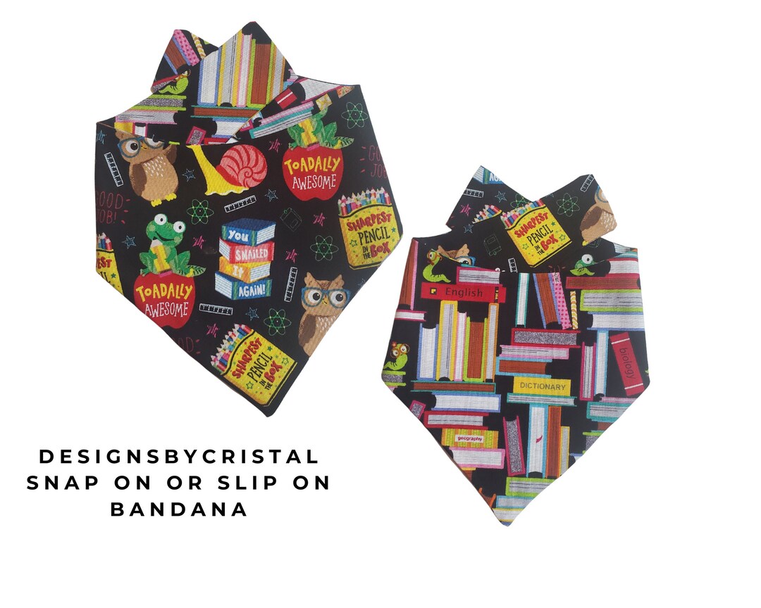 School Books and Owls Reversible Snap on or Slip on Cat or Dog Bandana ...