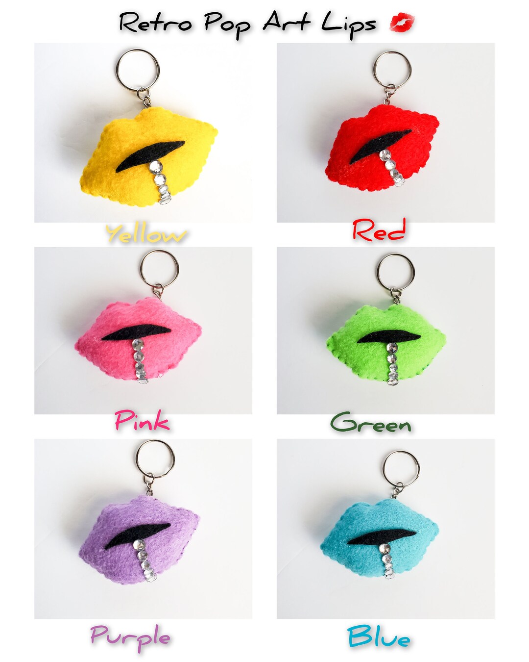 Retro Pop Art Lips Keychain – Bold Lip Design – Funky 80s/90s Style ...