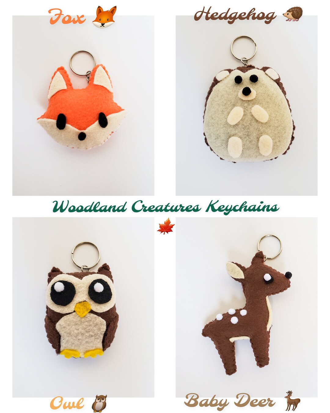 Woodland Creatures Felt Keychains, Owl, Baby Deer, Fox & Hedgehog - Etsy