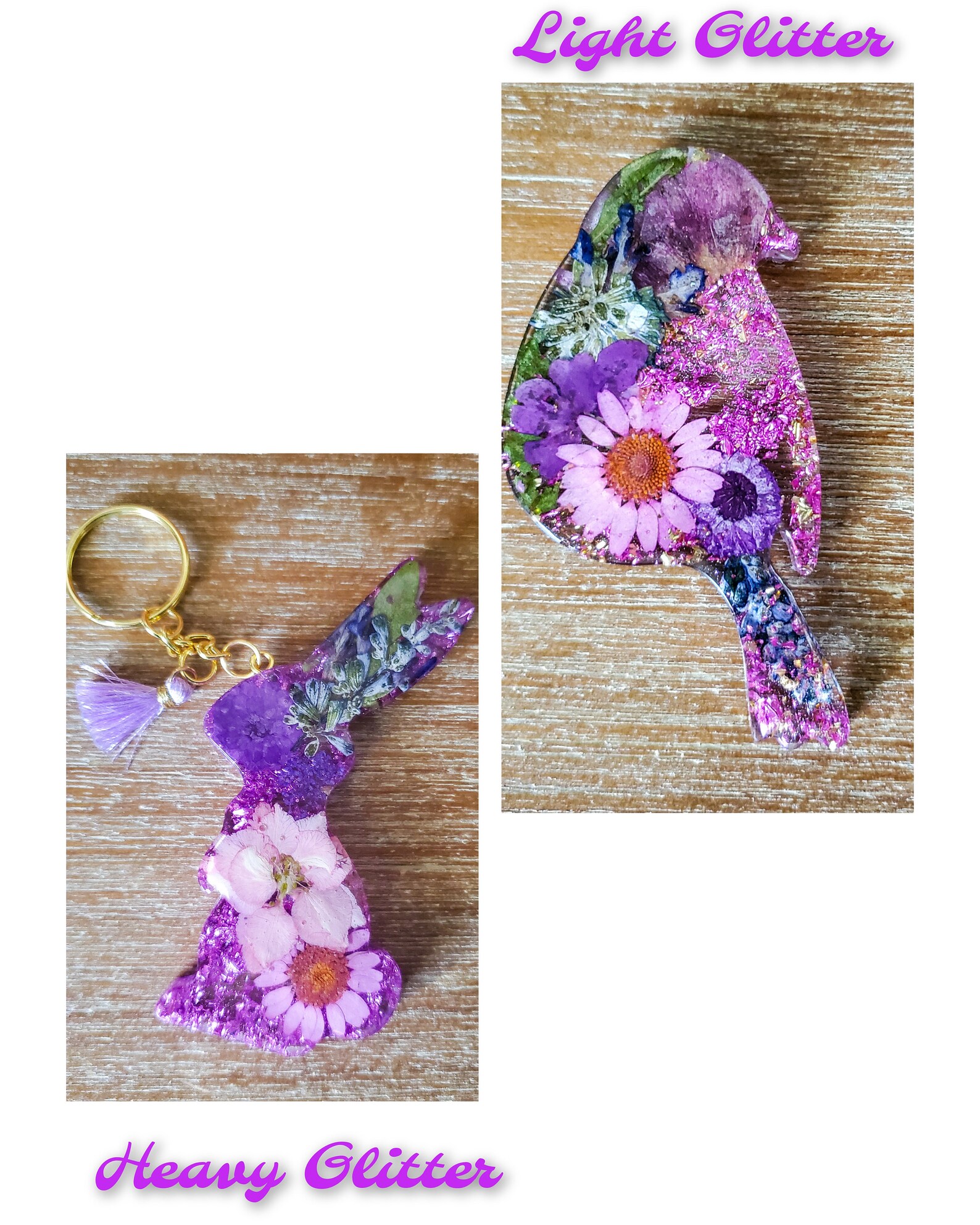 Floral Glitter Animal Resin Keychain - Animal Lover Gift Ideas - Etsy