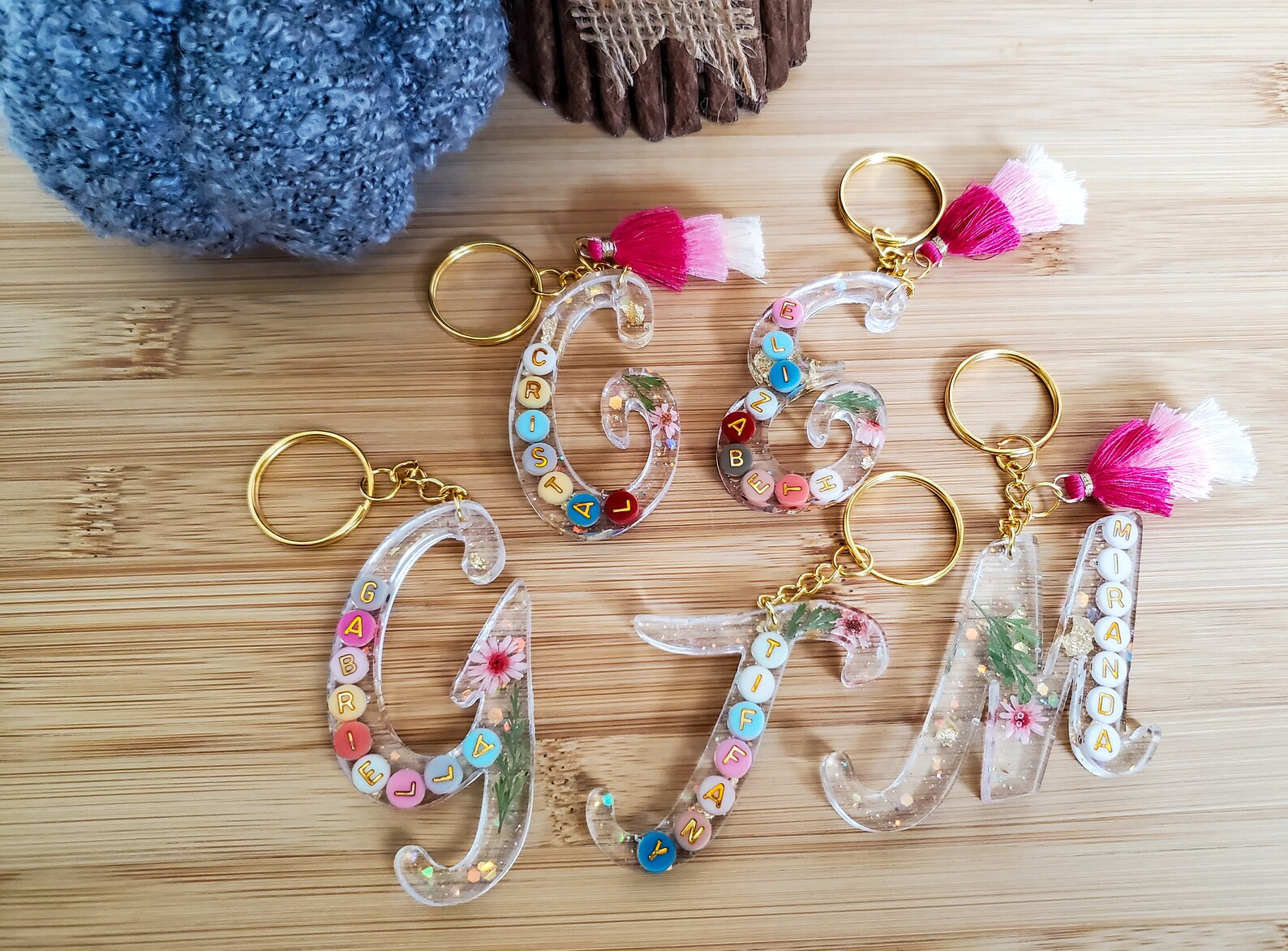 Personalized Floral Letter Keychains - Gift for Her - Mother's Day Gift ...