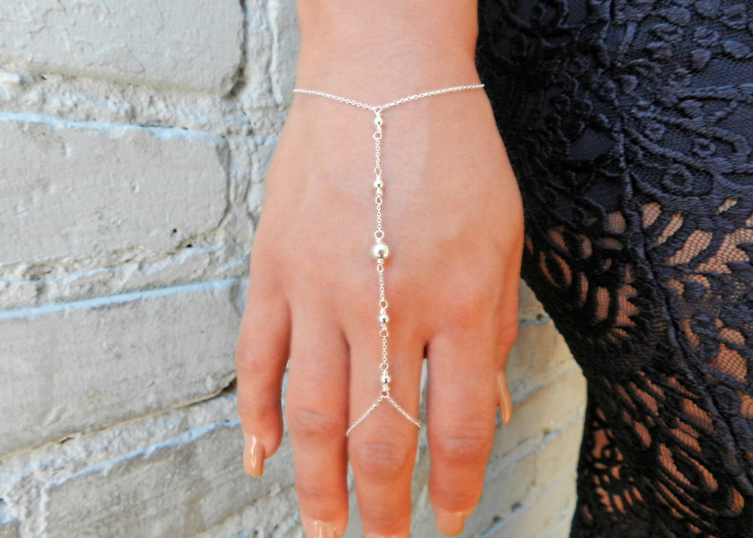 Silver Hand Chain, Hand Ring Bracelet, Ring Chain Bracelet, Attach Ring ...