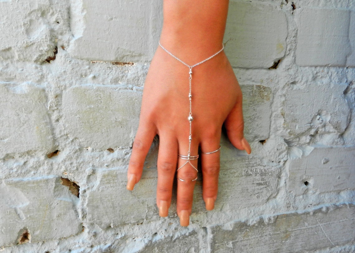 Silver Hand Chain Hand Ring Bracelet Ring Chain Bracelet - Etsy