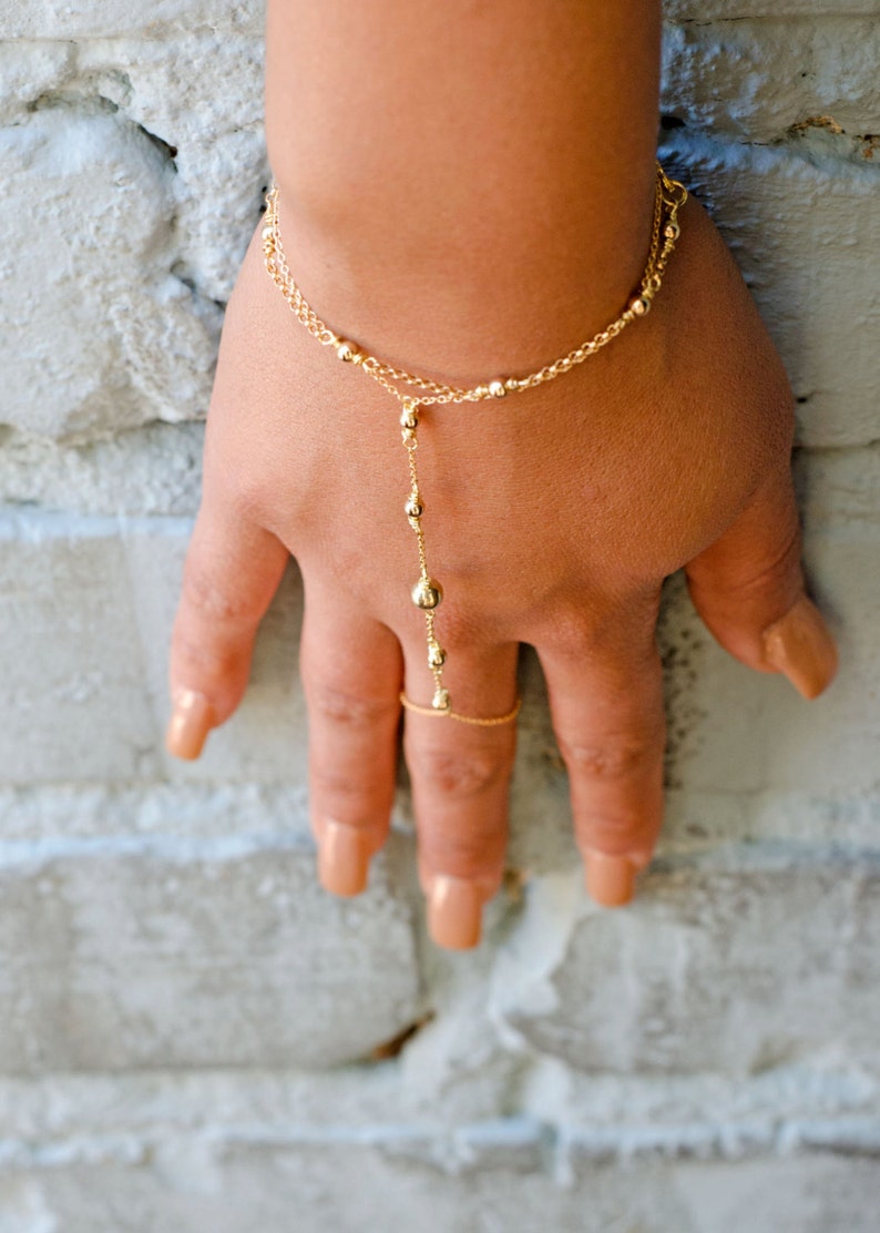Gold Ball Hand Chain Bracelet, Finger Ring, 14kt Gold Fill - Etsy