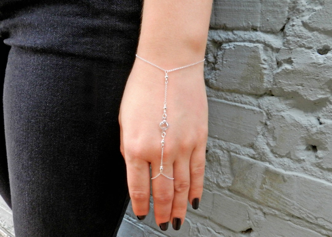 Sterling Silver Hand Chain, Hand Ring Bracelet, Attach Ring Bracelet ...