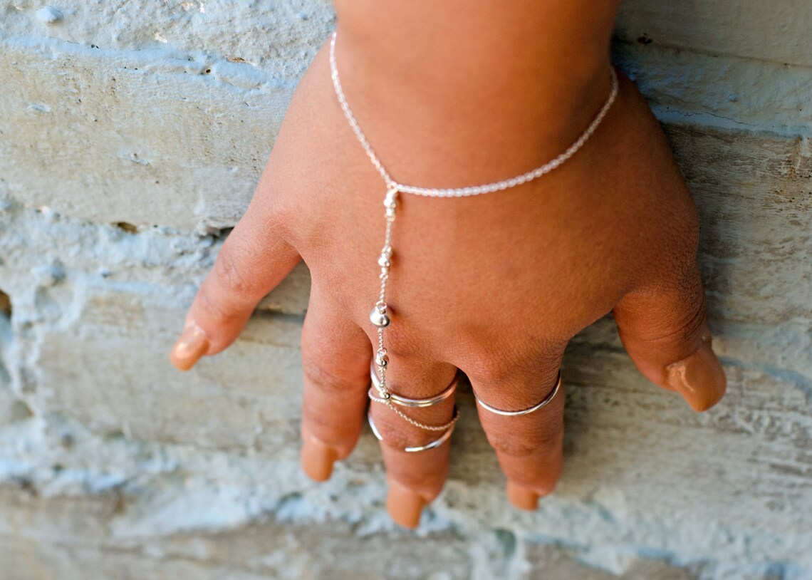 Silver Hand Chain Hand Ring Bracelet Ring Chain Bracelet - Etsy
