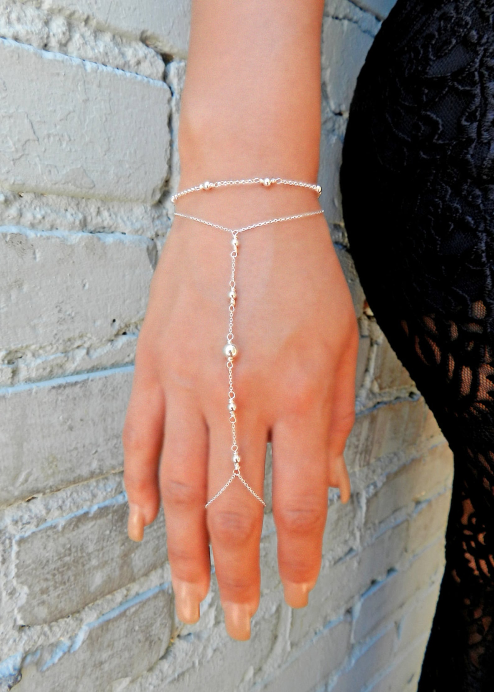Silver Hand Chain Hand Ring Bracelet Ring Chain Bracelet - Etsy