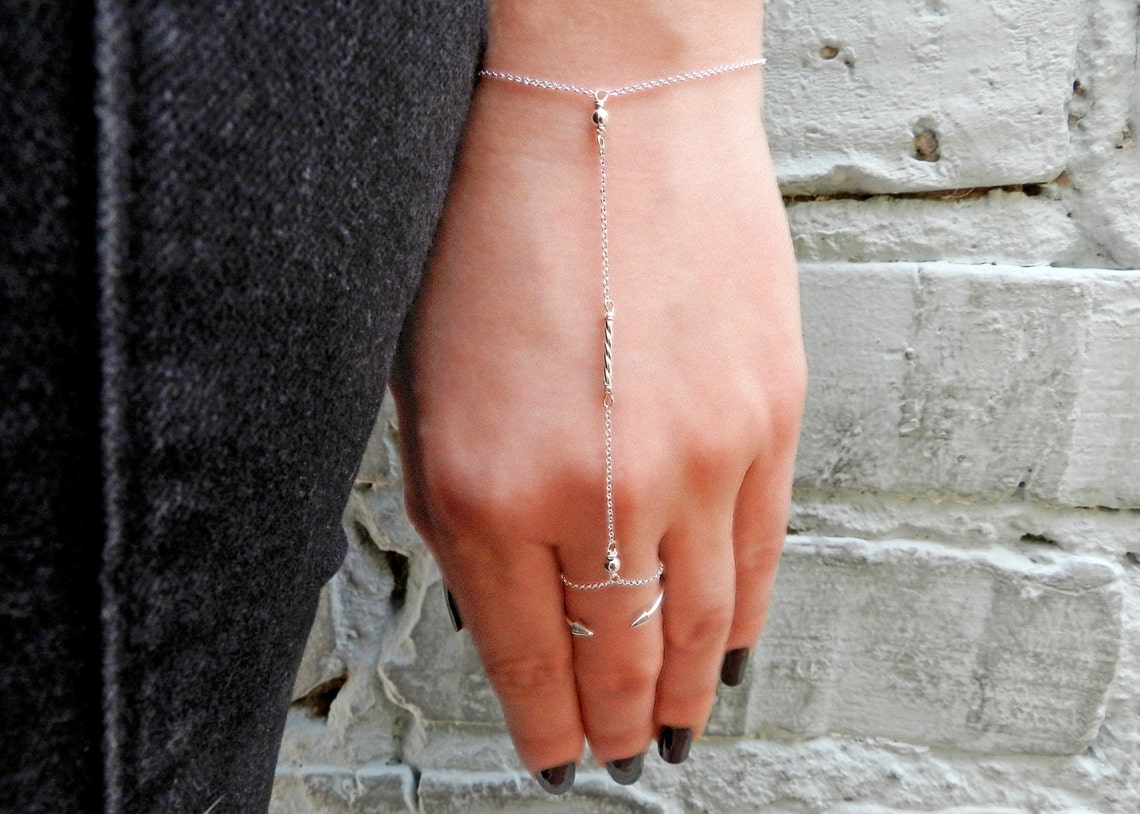 Sterling Silver Hand Chain Bracelet, Boho Finger Ring - Etsy