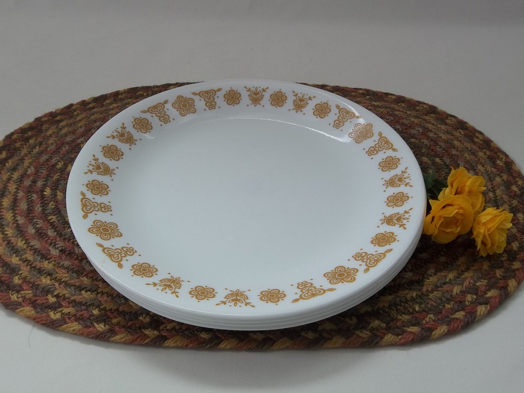 Corelle Butterfly Gold Luncheon Plates, Set of 5, White With Golden ...