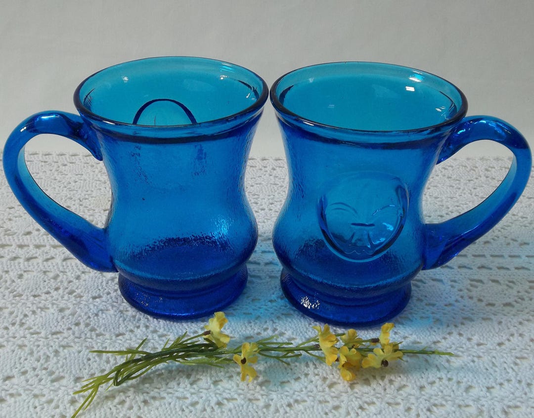 Vintage Set of Two Cobalt Blue Glass Coffee Mugs - Etsy