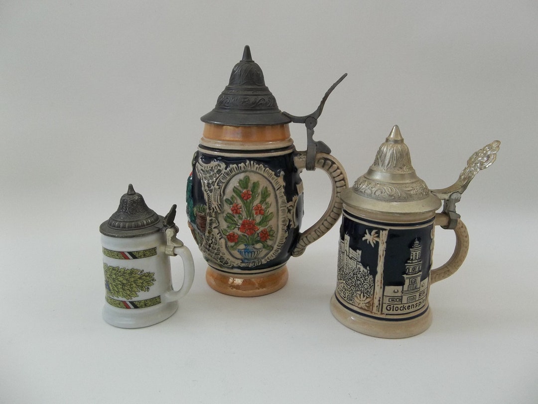 Set of Three Small Vintage Made in Germany Lidded Stein's, (1) Original ...