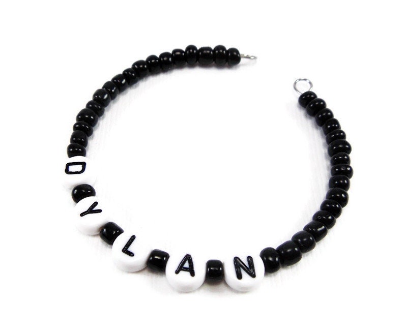 Black/ White Name Bracelet - Personalized Memory Wire Gift for Boys or ...