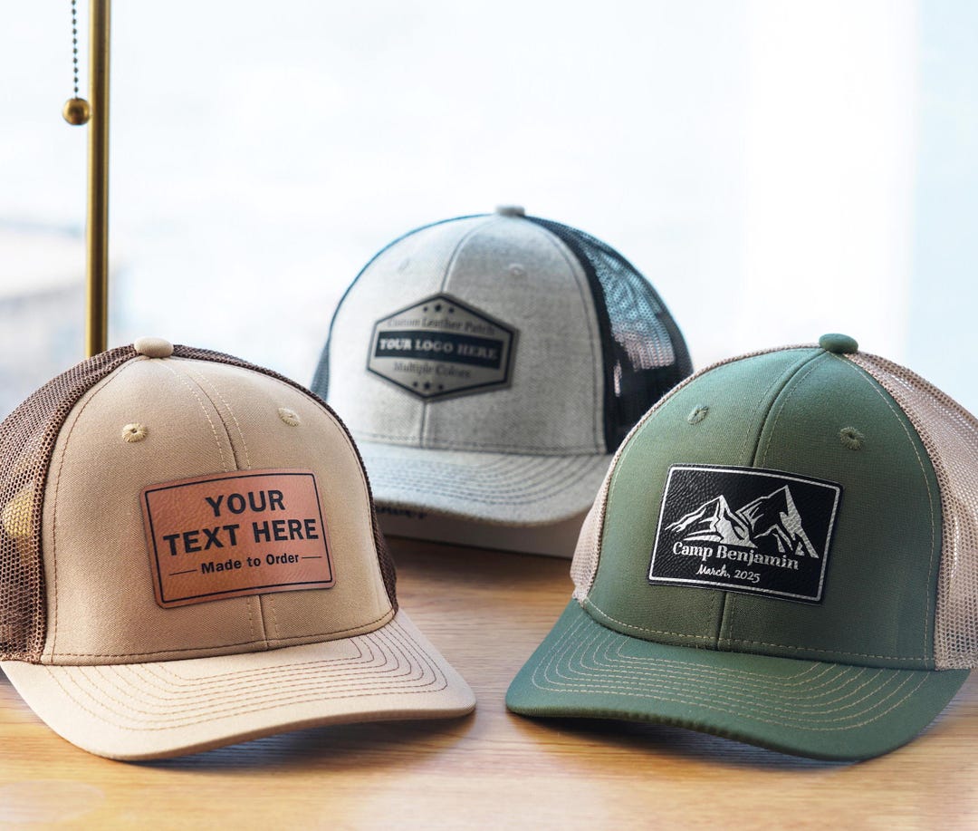 Personalized Trucker Hat, Snapback Hat, Custom Text Hat, Leather Patch ...