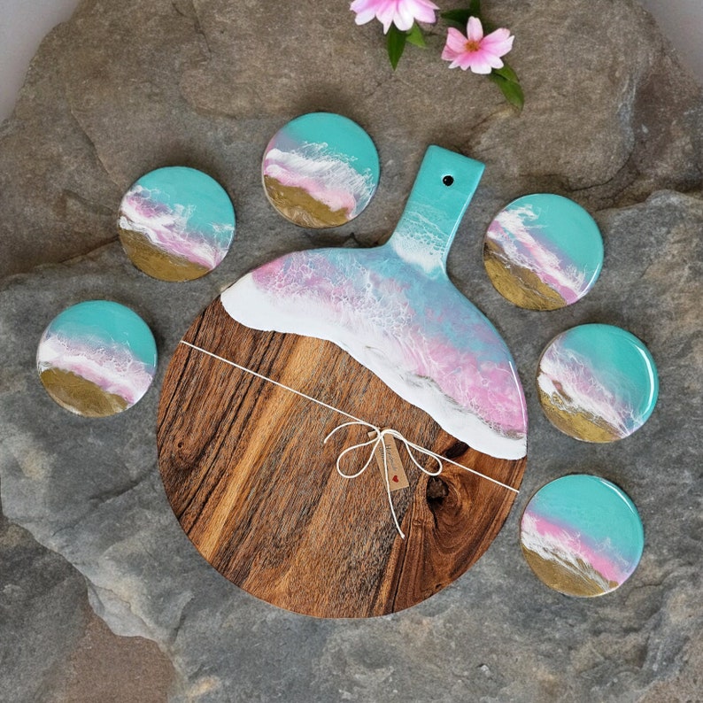 Resin Cheeseboard & 6 Coasters Cheeseboard Ocean Resin Homewares ...