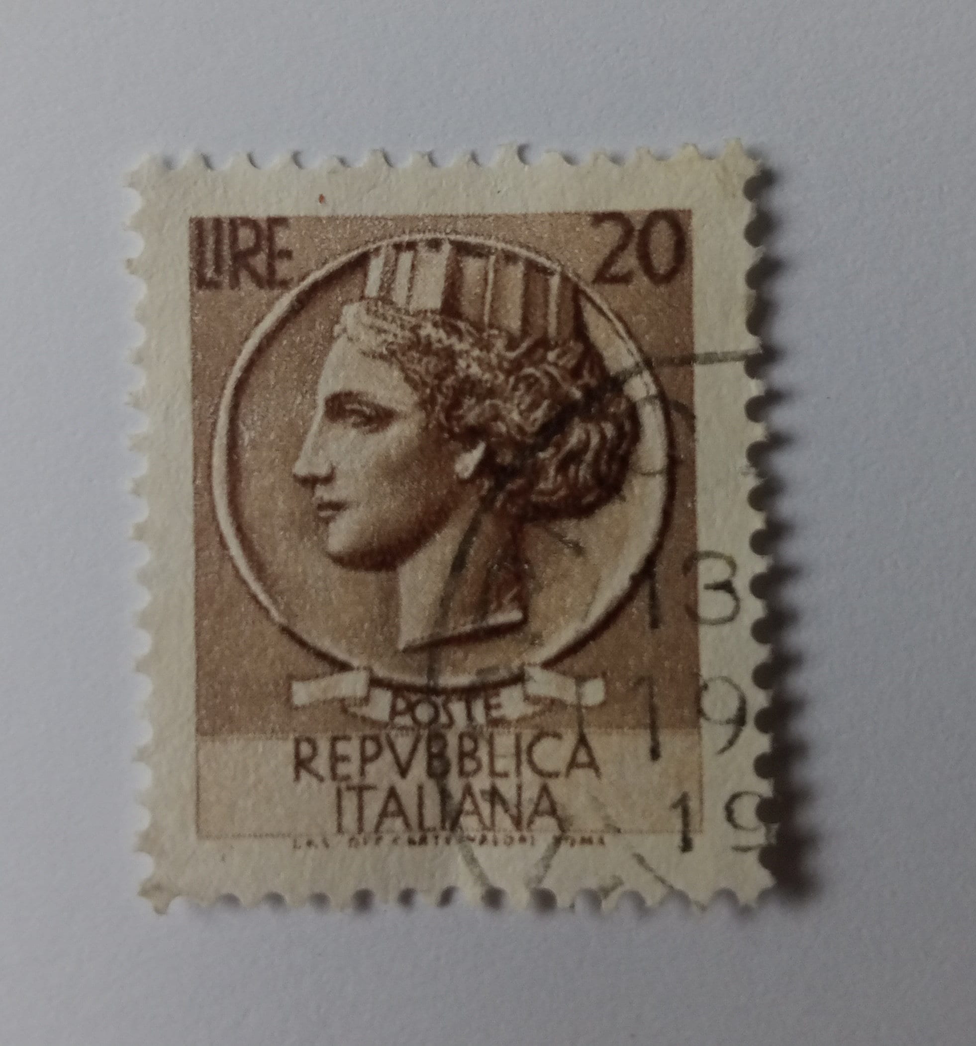 Vintage Italian 20 Lire Postage Poste Stamp Francobollo Syracusan ...