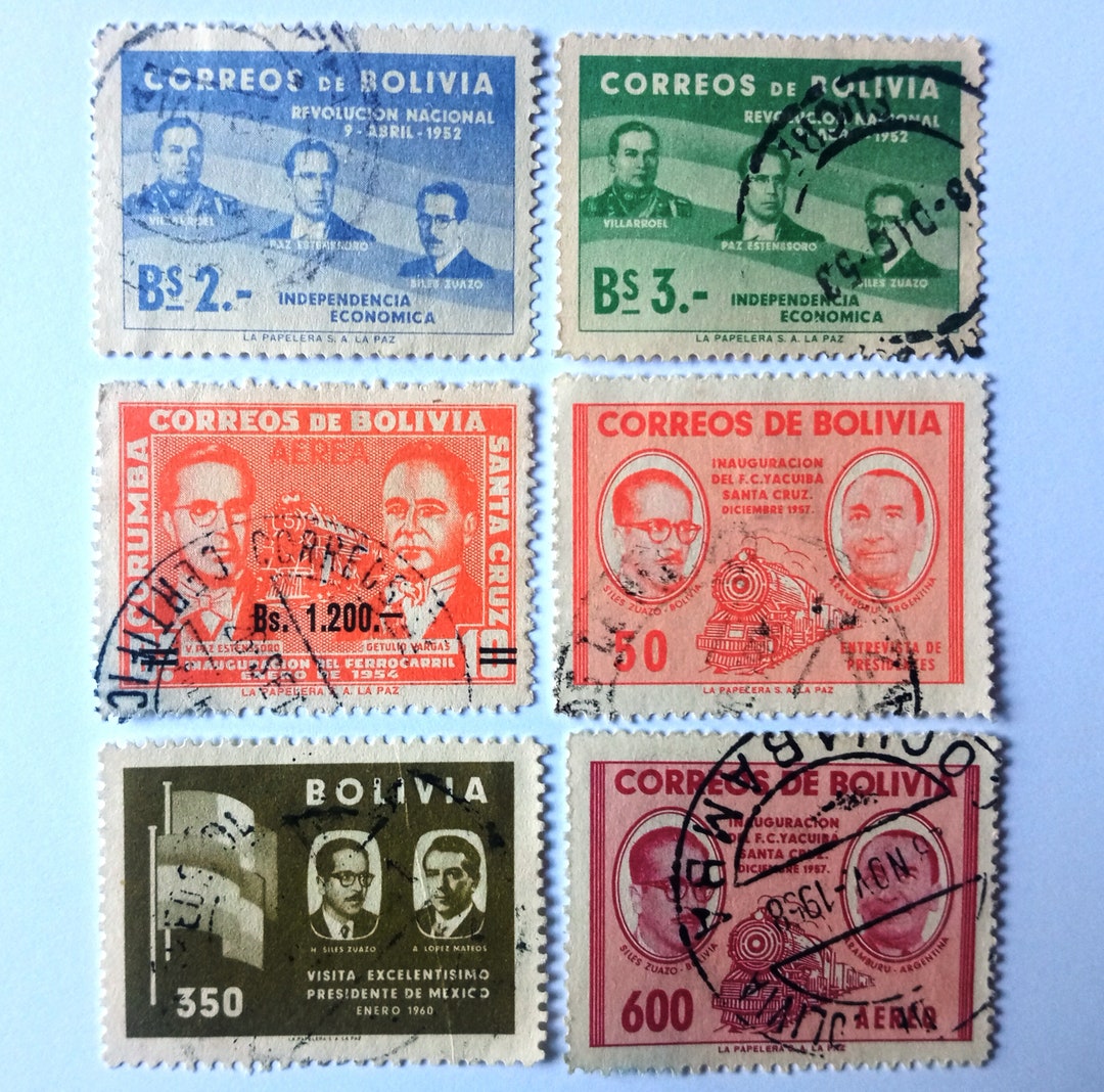 Lot of 6 Vintage Bolivian Postage Stamps Historical Figures Presidents ...