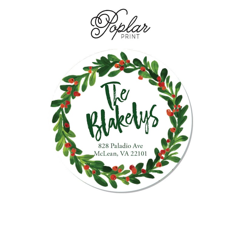 Wreath Round Personalized Address Labels Stickers 2 Circle Return ...