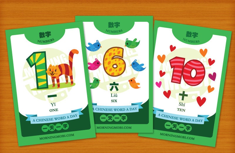 Chinese Numbers Flashcards 1 to 10 Green Version DIY - Etsy