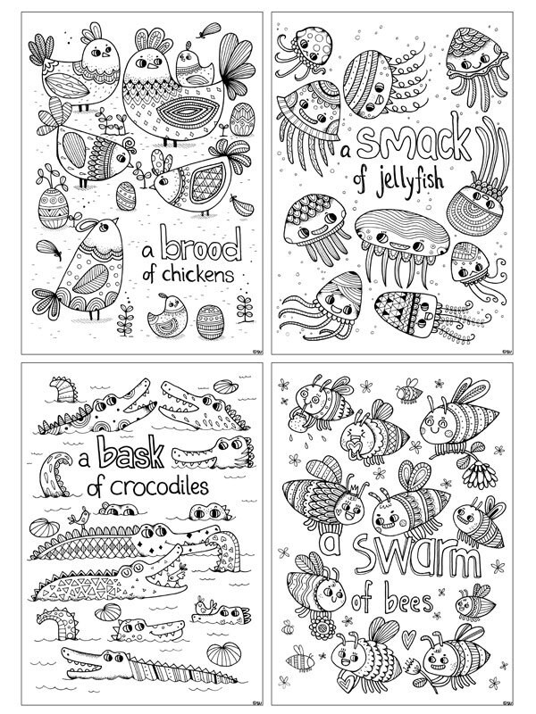 20 Colouring in Sheets - Animals With Pattern - Printable - INSTANT ...