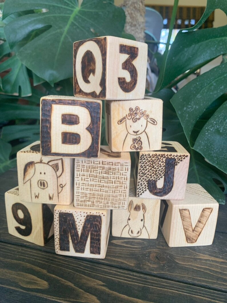 Farm Animal Alphabet & Numbers Blocks set of 10 - Etsy