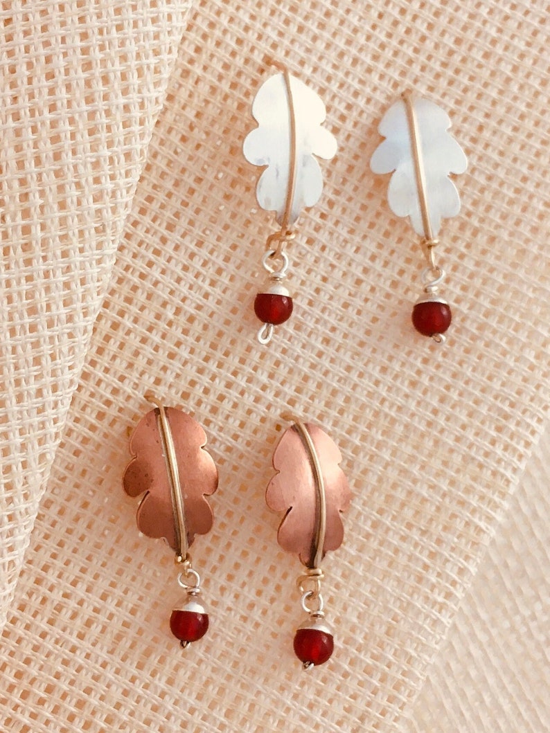 Silver Oak Leaf Earrings: 14K Earwire, Handmade Nature Earrings. - Etsy