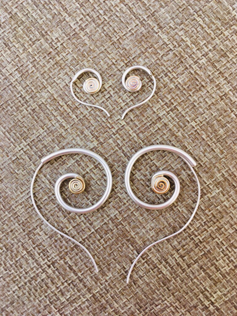 Sterling Silver Fiddlehead Spiral Earrings: Mixed Metal Minimalist ...