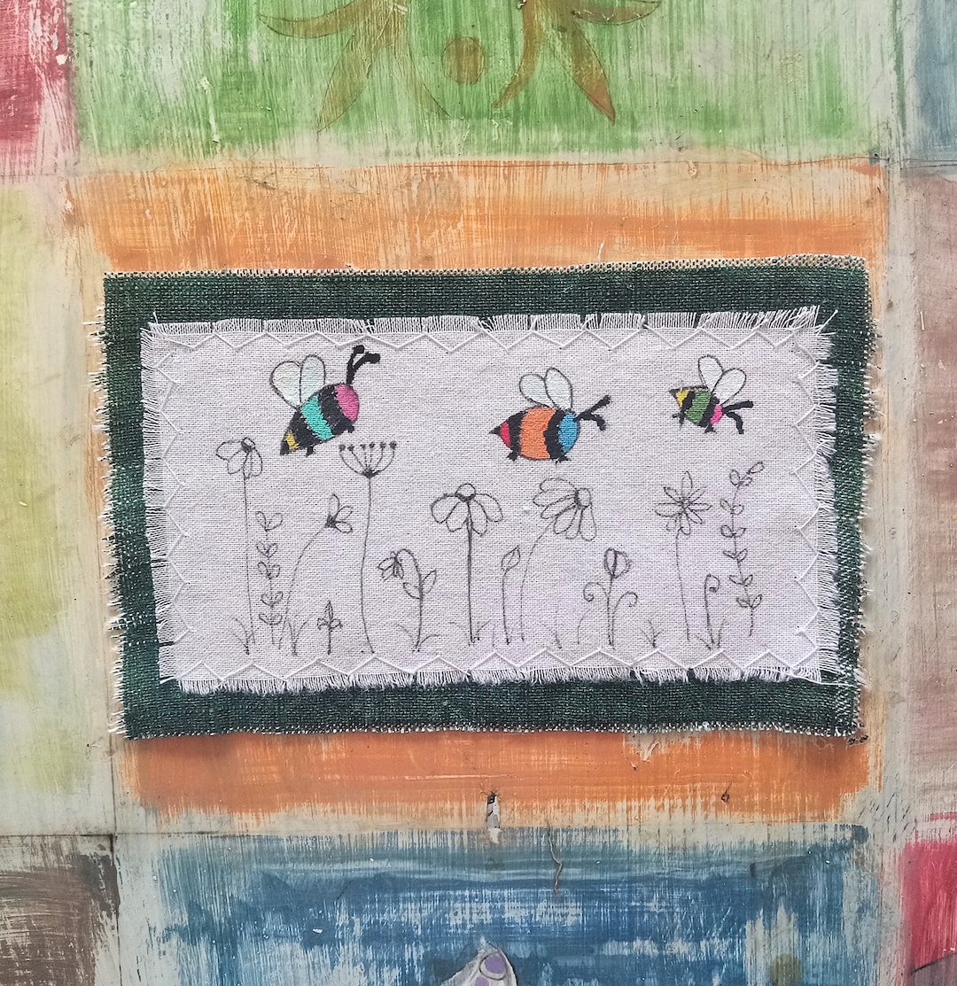 Wildflowers and Bees Sew on Patch , Hand Painted Patch , Hand Drawn ...