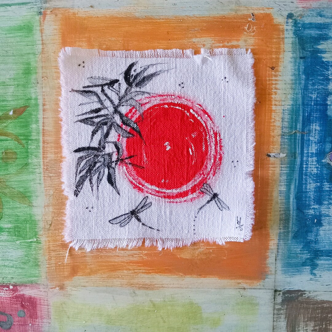 Bamboo Patch , Red Sun Patch , Asian Patch , Hand Painted Sew on Patch ...