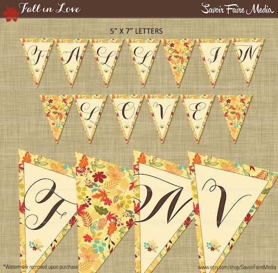 Instant Download! Fall in Love Pennant Banner - Fall Shower Autumn ...