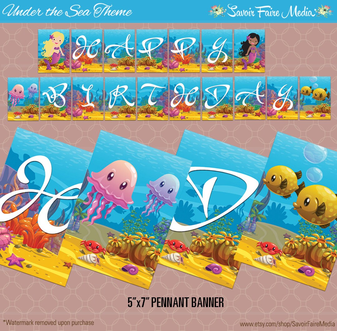 Mermaid Birthday Party Pennant Banner Under the Sea Birthday - Etsy