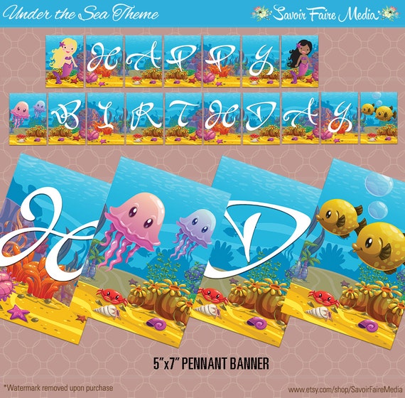 Mermaid Birthday Party Pennant Banner - Under the Sea Birthday ...