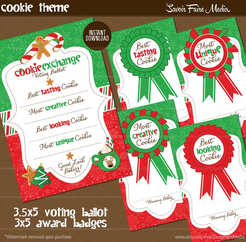 Holiday Cookie Exchange Voting Ballot and Award Badges // - Etsy