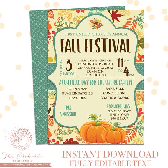 Fall Festival Invitation INSTANT DOWNLOAD Invitation / Pumpkin Patch ...