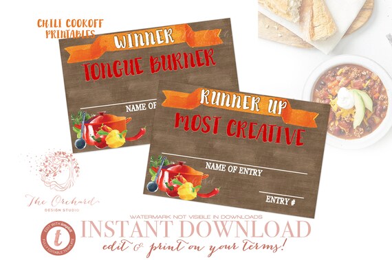 Chili Cook-off Awards Badges Labels Winner/ INSTANT EDITABLE DOWNLOAD ...
