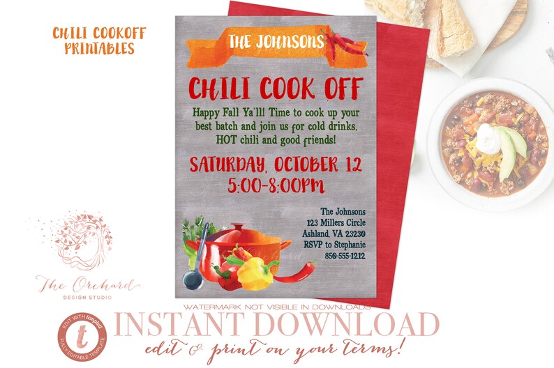 Chili Cook-off Invitation and Flyer / INSTANT EDITABLE - Etsy
