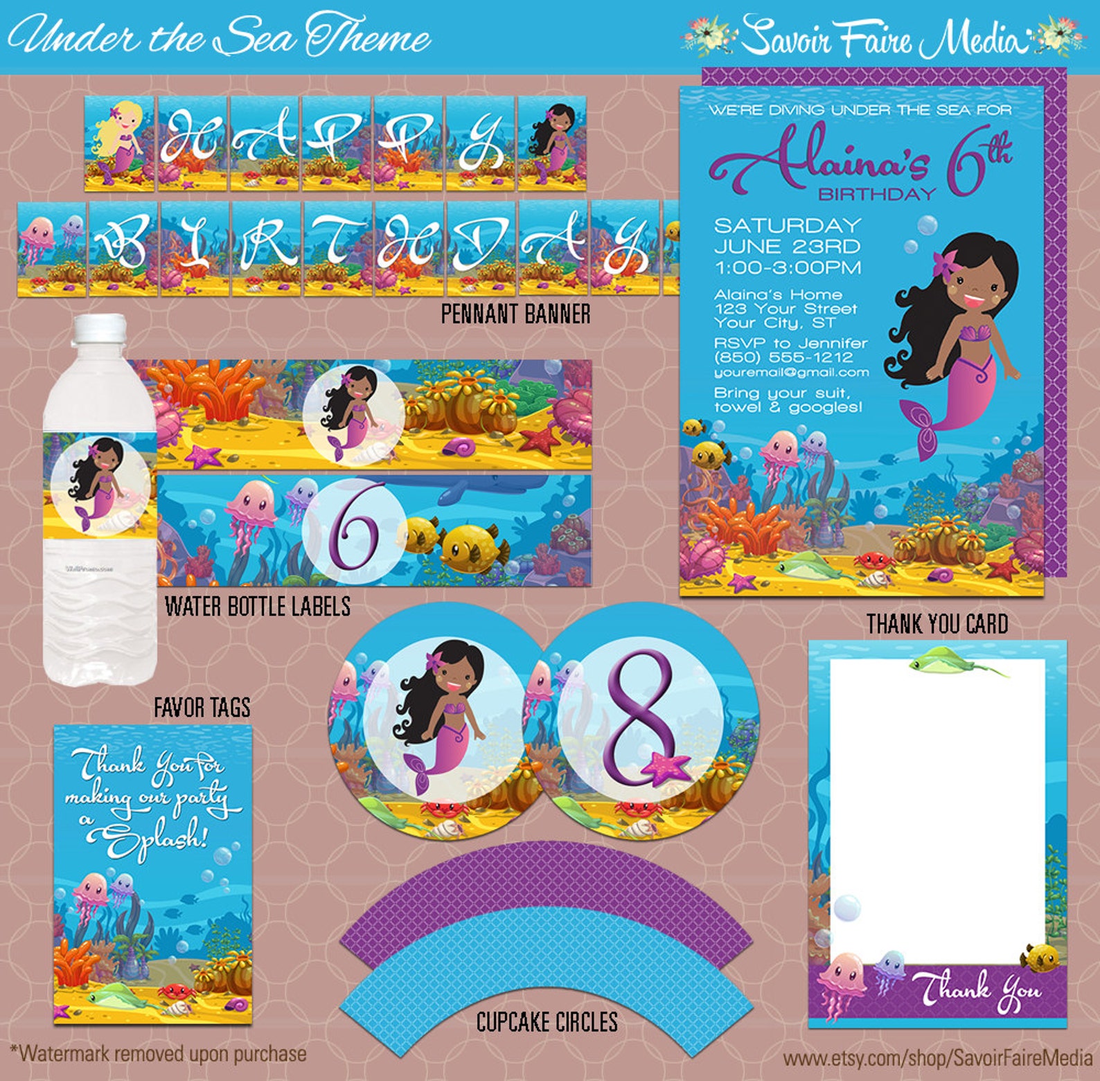 Mermaid Birthday Party Pennant Banner Under the Sea Birthday | Etsy