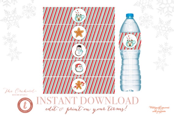 Holiday Cookie Themed Water Bottle Labels // INSTANT DOWNLOAD ...