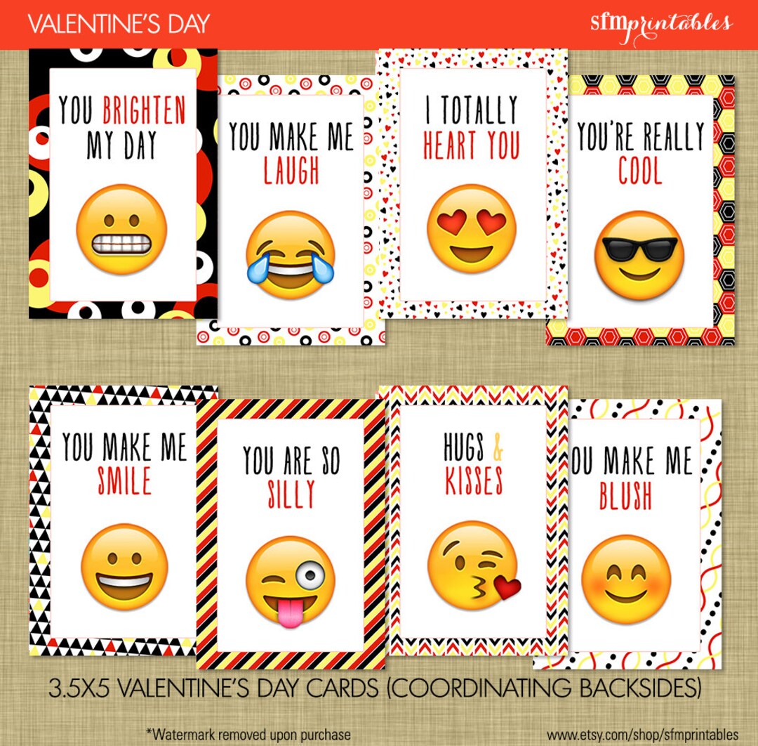 Instant Download Emoji Valentine's Day Cards Kids - Etsy
