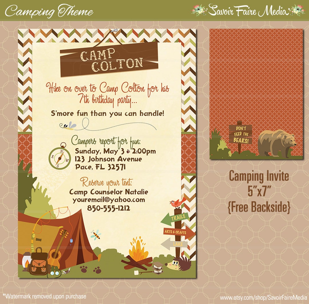 Camping Birthday Party Invitation Boys Tent S'mores Fire - Etsy