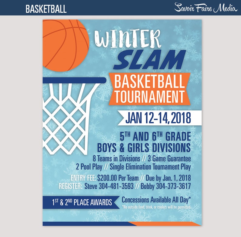 Basketball Tournament Flyer Invitation Winter Poster Template Etsy