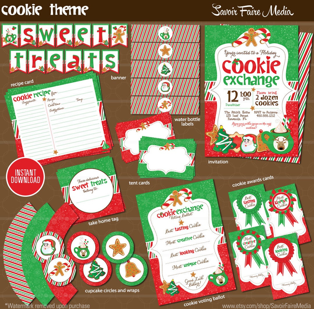 Christmas Cookie Exchange Invitation Printable Bundle Cookie - Etsy