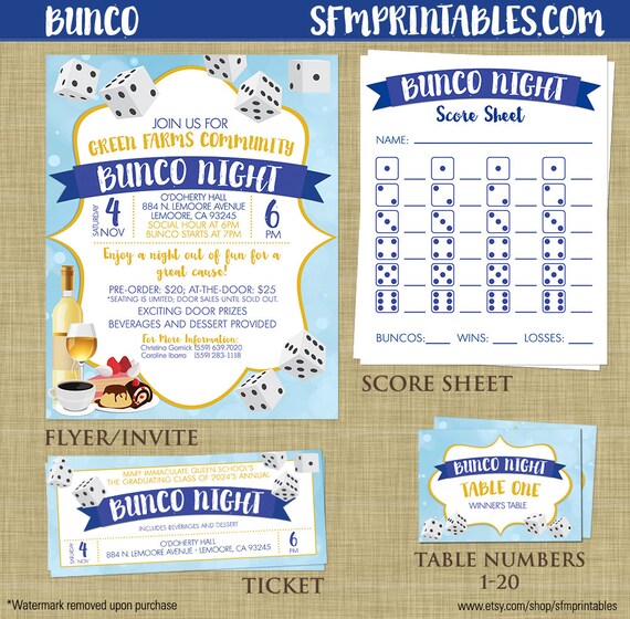 Bunco Flyer Invitation Bundle Template Church School Community ...