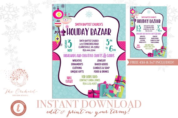 Holiday Market Flyer INSTANT DOWNLOAD Invitation / Christmas Bazaar ...