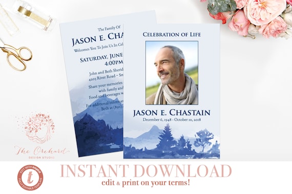 Funeral Memorial Announcement or Invitation / Masculine Celebration of ...