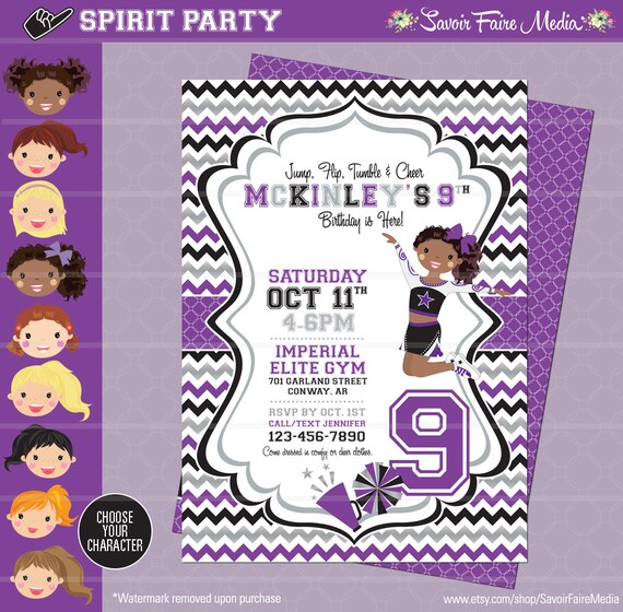 Cheerleading Invitation - Cheerleader Cheer Invite Birthday Party ...