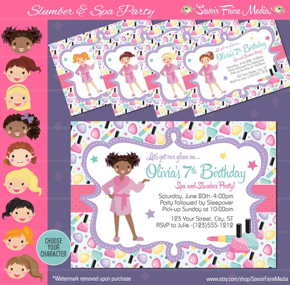 Slumber Party and Spa Party Invitation - Sleepover Makeover Spa Day ...