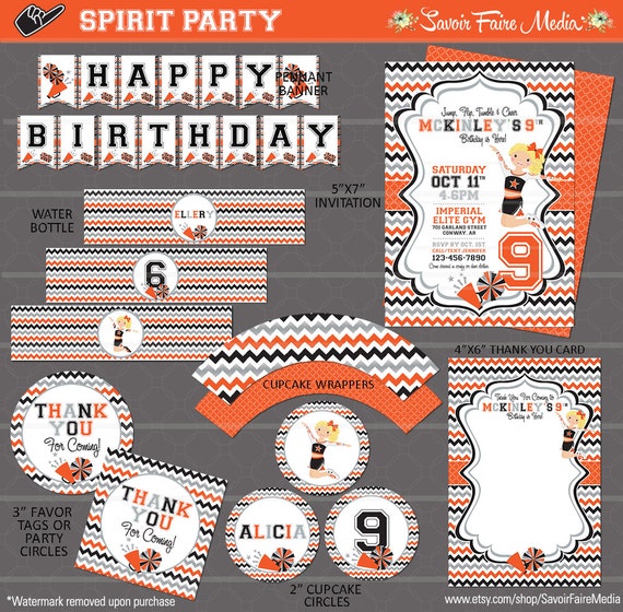 Cheerleading Party Invitation Bundle - Cheerleader Cheer Team Invite ...